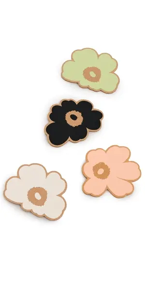 Marimekko Unikko Cork Coasters Set Of 4 - Multi Color