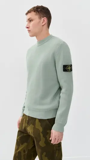 Stone Island Ribbed Cotton Crew Sweater - Sage