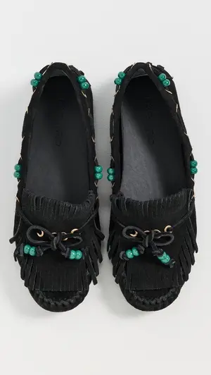 Farm Rio Fringe Suede Moccasins
