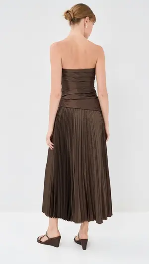 Simkhai Arie Strapless Bustier Midi Dress - Chocolate