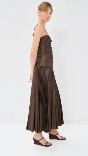 Simkhai Arie Strapless Bustier Midi Dress - Chocolate
