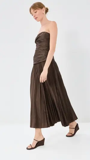 Simkhai Arie Strapless Bustier Midi Dress - Chocolate