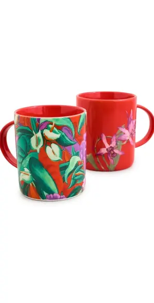Farm Rio Set Of Two Floral Ceramic Mugs - Multi