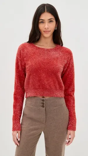 LE BOP Tinsel Cropped Sweater - Crimson