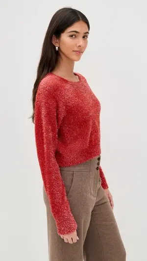LE BOP Tinsel Cropped Sweater - Crimson