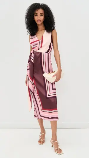 Misa Kina Geometric-stripe Midi Dress