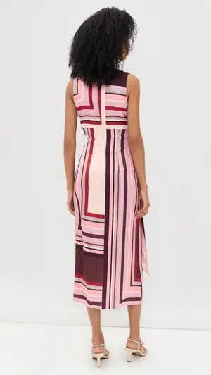 Misa Kina Geometric-stripe Midi Dress
