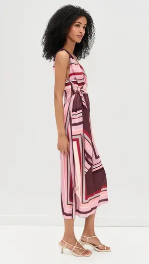 Misa Kina Geometric-stripe Midi Dress