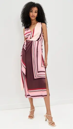 Misa Kina Geometric-stripe Midi Dress