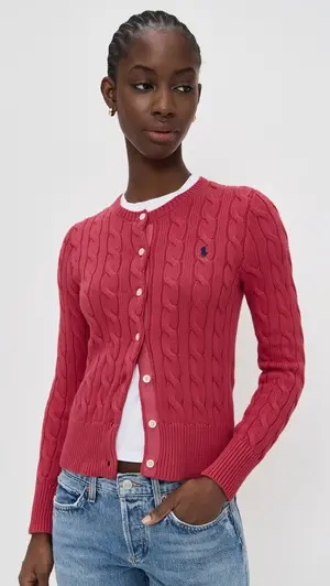 Polo Ralph Lauren Cotton Cable Knit Long Sleeve Cardigan - Nantucket Red