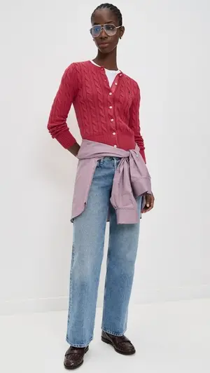 Polo Ralph Lauren Cotton Cable Knit Long Sleeve Cardigan - Nantucket Red