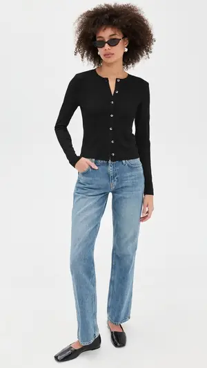 PERFECTWHITETEE Fitted Ribbed Knit Cardigan