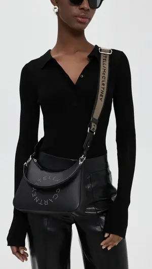 Stella McCartney Embossed Logo Hobo Shoulder Bag - Black