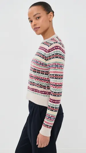 Daughter Fair Isle Shrunken Crew Neck Sweater - Ecru Base