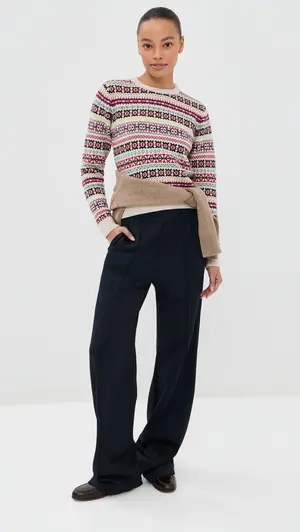 Daughter Fair Isle Shrunken Crew Neck Sweater - Ecru Base
