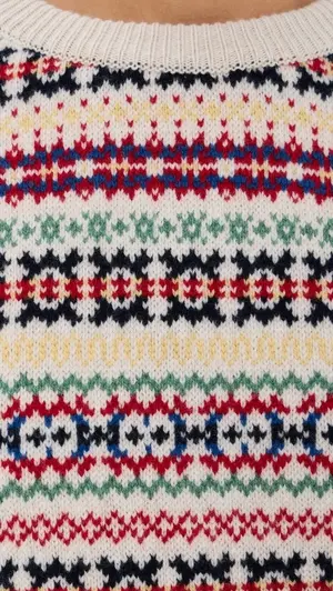 Daughter Fair Isle Shrunken Crew Neck Sweater - Ecru Base