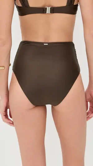 Simkhai High-waisted Ruched Bikini Bottom - Chocolate