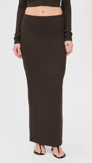 Eterne Ribbed Knit Back Slit Skirt - Espresso