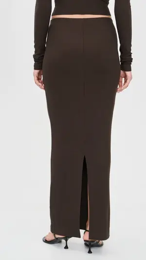 Eterne Ribbed Knit Back Slit Skirt - Espresso