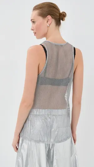 Tibi Viscose Metallic Ribbed Tank