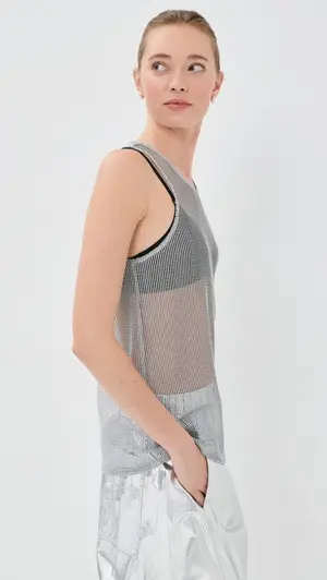 Tibi Viscose Metallic Ribbed Tank