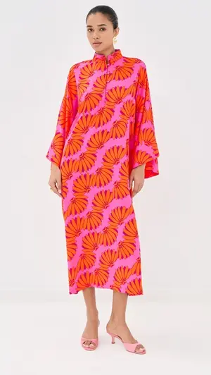 La Vie Style House Tropical Leaf Maxi Caftan