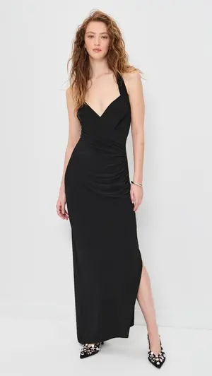 Norma Kamali Halter Sweetheart Side Drape Gown