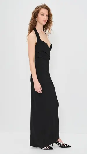 Norma Kamali Halter Sweetheart Side Drape Gown