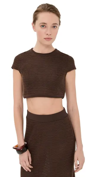 Simkhai Lidie Crochet Short Sleeve Top - Chocolate