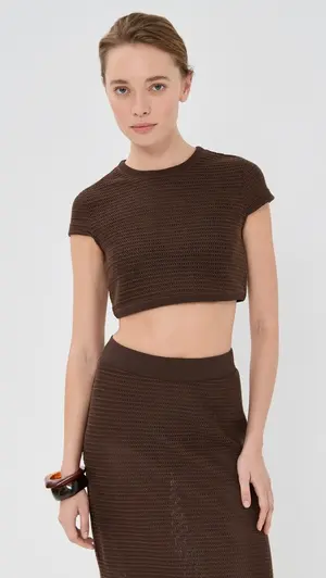 Simkhai Lidie Crochet Short Sleeve Top - Chocolate