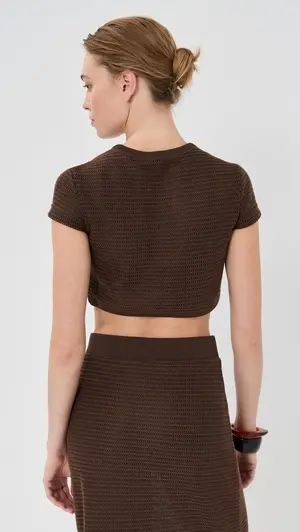 Simkhai Lidie Crochet Short Sleeve Top - Chocolate