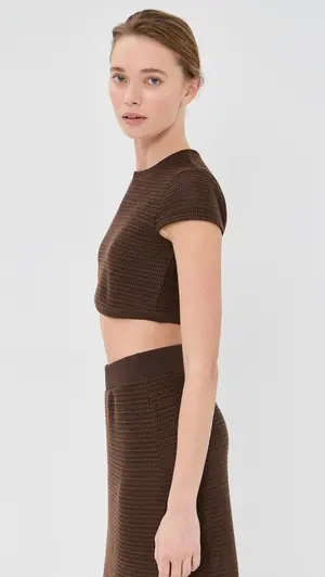 Simkhai Lidie Crochet Short Sleeve Top - Chocolate