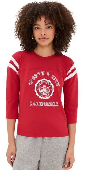 SPORTY & RICH California Emblem Long Sleeve Tee - Ruby/white