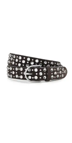 LOEFFLER RANDALL Kip Skinny Suede Embellished Belt - Tmoro Rhinestone