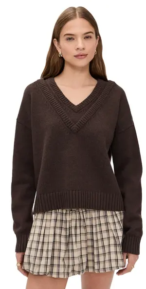 LE BOP Double V-neck Pullover Sweater - Chocolate