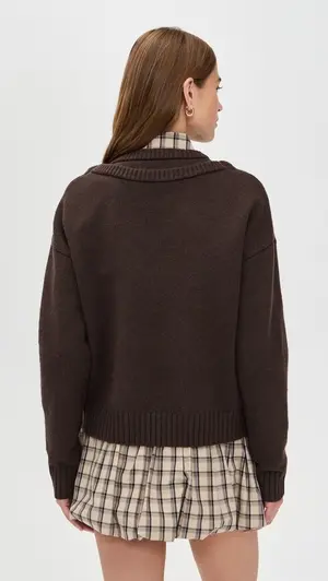 LE BOP Double V-neck Pullover Sweater - Chocolate