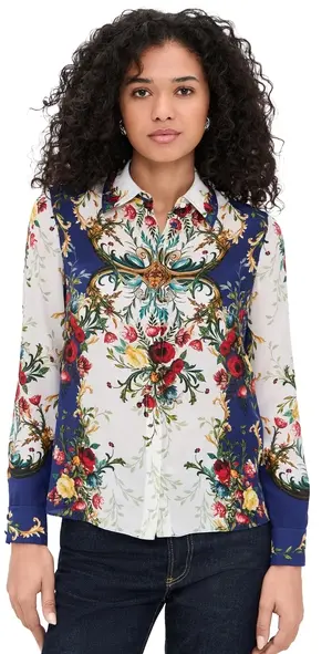 Alice + Olivia Willa Silk Floral Print Blouse