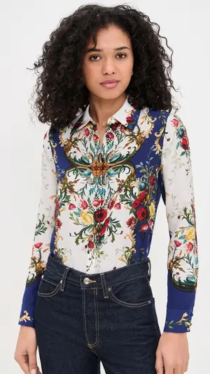 Alice + Olivia Willa Silk Floral Print Blouse