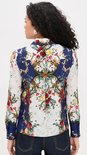 Alice + Olivia Willa Silk Floral Print Blouse