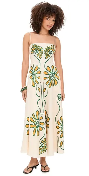 CALA DE LA CRUZ Delta Floral Linen Midi Dress