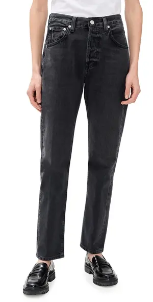 Women's Black Mid-Rise Boyfriend Jeans