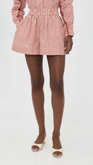 Merlette Striped Poplin Shorts - Sienna Stripe