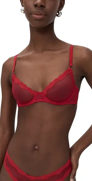 Fleur Du Mal Sheer Tulle Demi Bra - Rouge