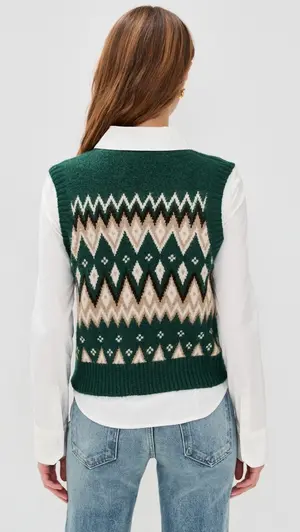 LE BOP Fair Isle Knit Vest - Everglade Multi