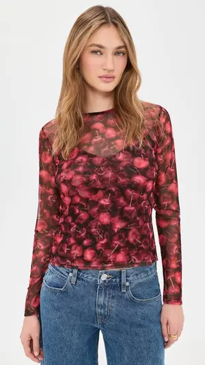 NEVER FULLY DRESSED Cherry Print Mesh Top