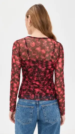 NEVER FULLY DRESSED Cherry Print Mesh Top