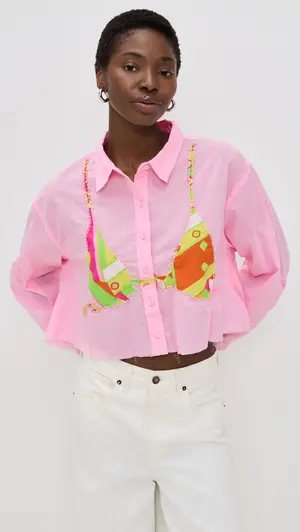 CONIGLIO PALM BEACH Cropped Cotton Button-down Shirt