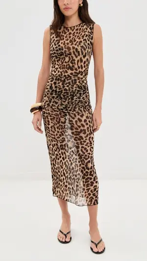 Good American Mesh Leopard Print Midi Dress