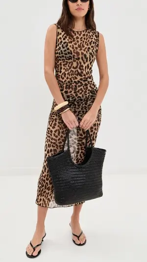 Good American Mesh Leopard Print Midi Dress
