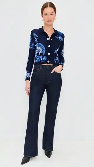 L'Agence Osiris Jacquard Collared Cardigan - Black/blue Porcelain